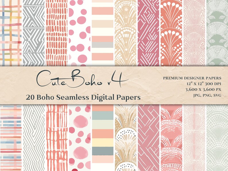 20 Cute Boho Digital Papers Commercial Use Scrapbook Paper - Etsy