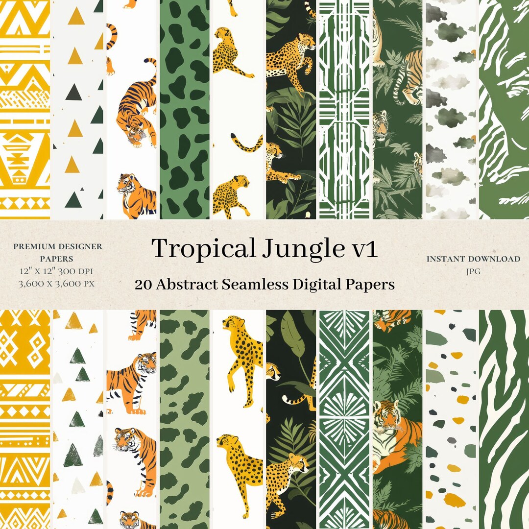 20 Tropical Jungle Digital Papers - Leopard Scrapbook Paper, Tiger ...