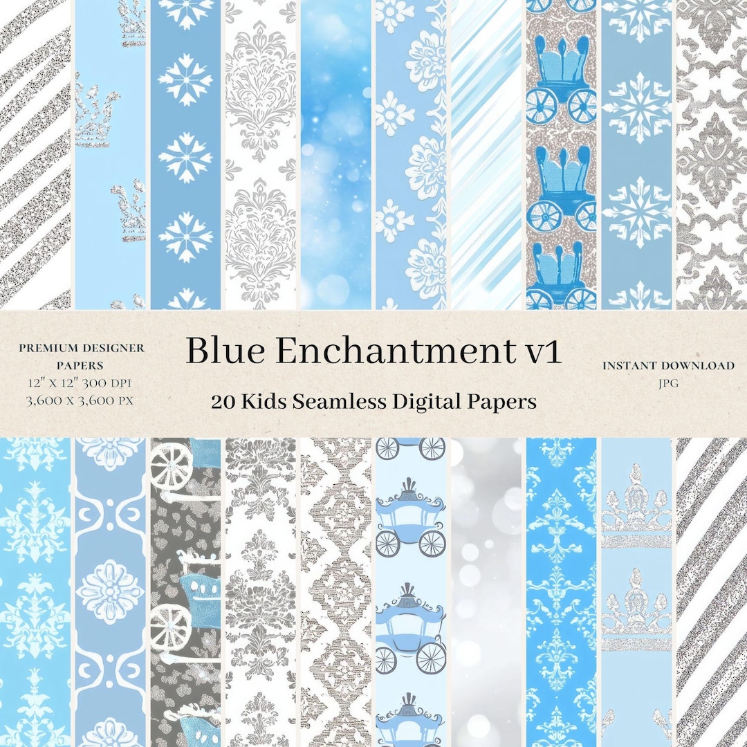 20 Blue Enchantment Digital Papers - Glitter Seamless Pattern, Fairy ...