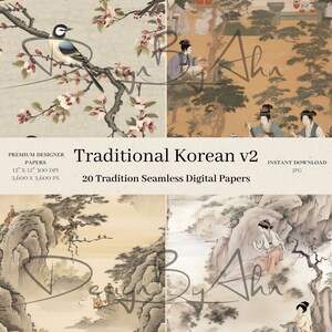 20 Traditional Korean Digital Papers - Hand-drawn Scrapbook, Seamless ...