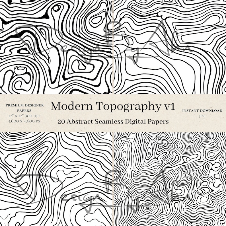 20 Modern Topography Digital Papers Urban Seamless Digital Paper, Map ...