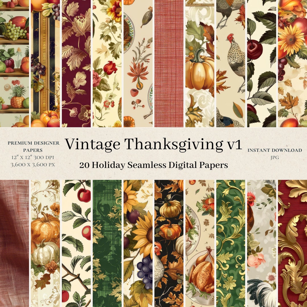20 Vintage Thanksgiving Digital Papers - Vintage Scrapbook, Autumn ...