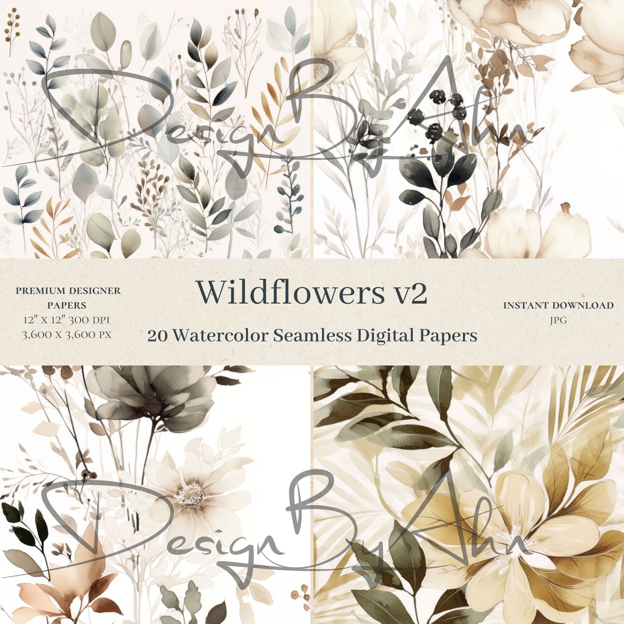 20 Watercolor Wildflowers Digital Papers Watercolor Scrapbook ...