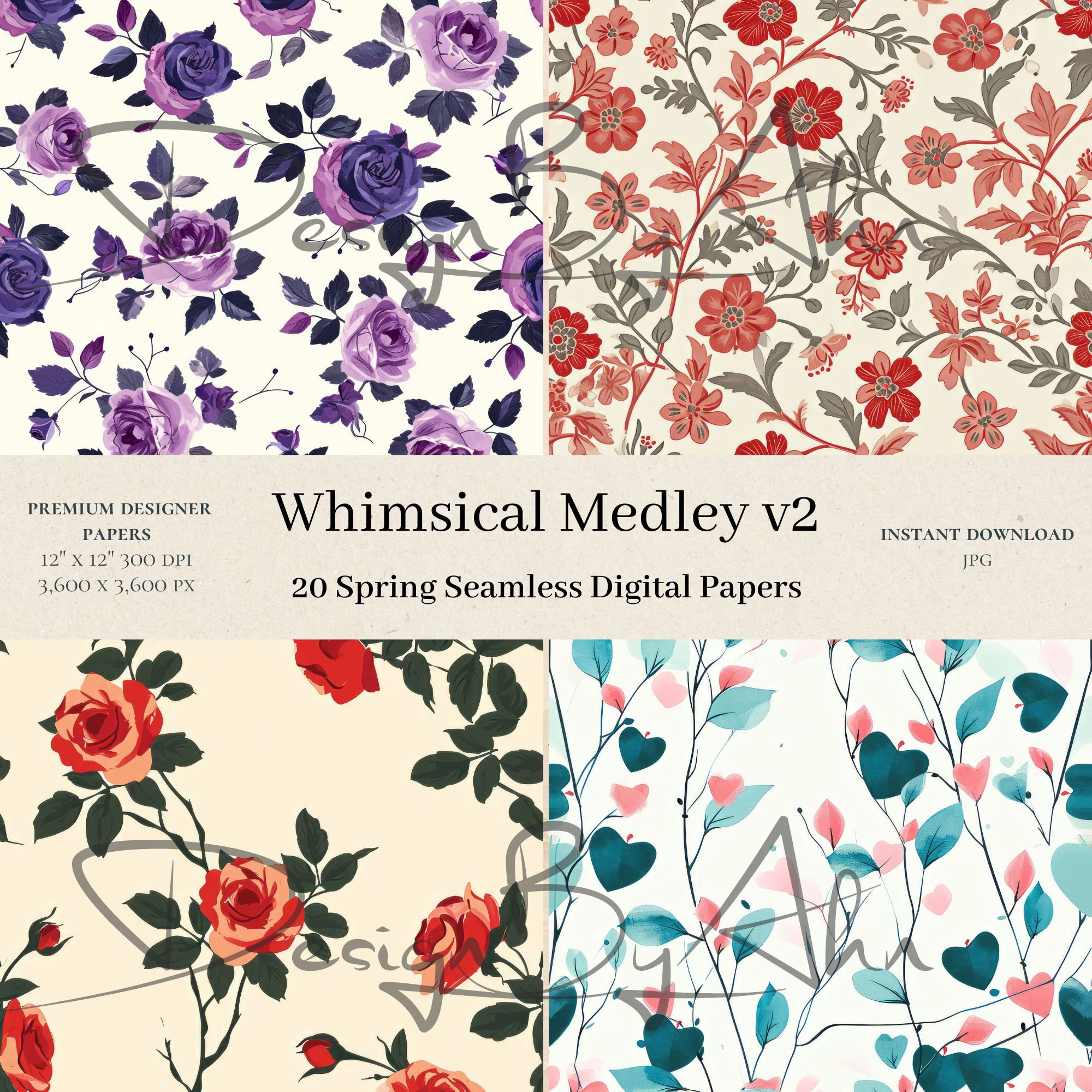 20 Whimsical Medley Digital Papers Flowers Seamless Pattern, Floral ...