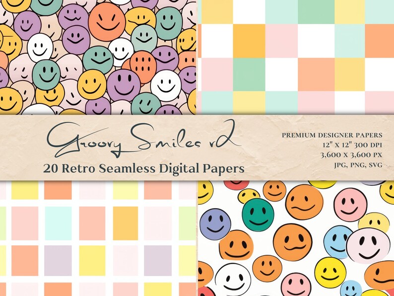 20 Groovy Smiles Digital Papers Seamless Patterns - Etsy