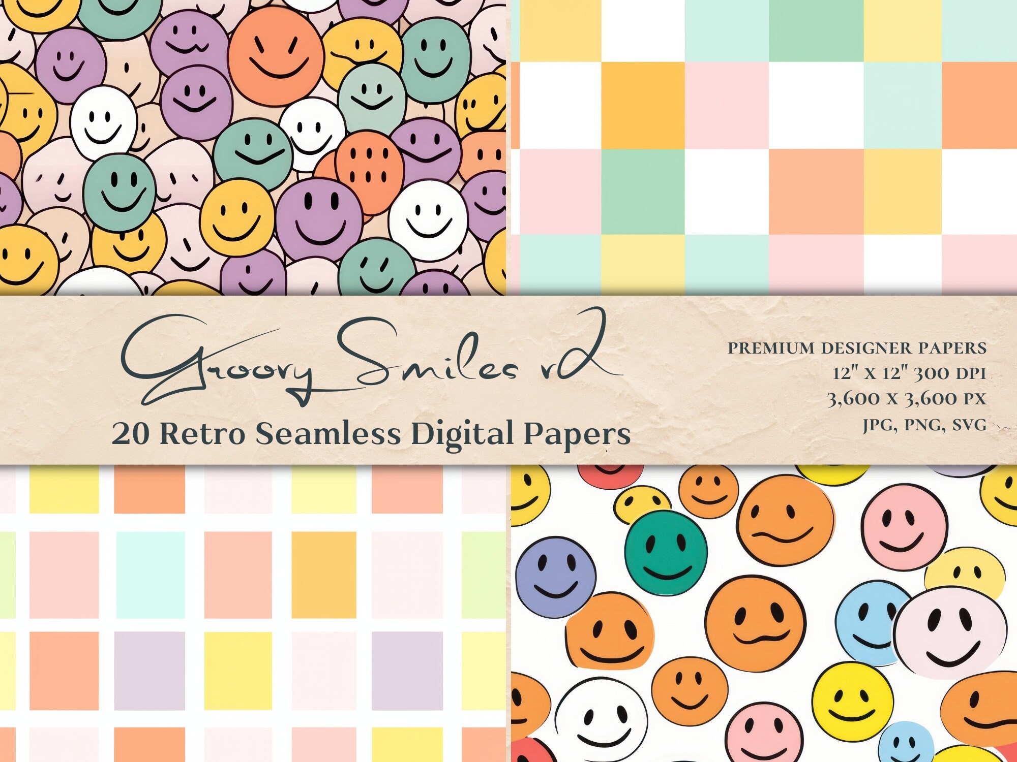 20 Groovy Smiles Digital Papers Seamless Patterns - Etsy