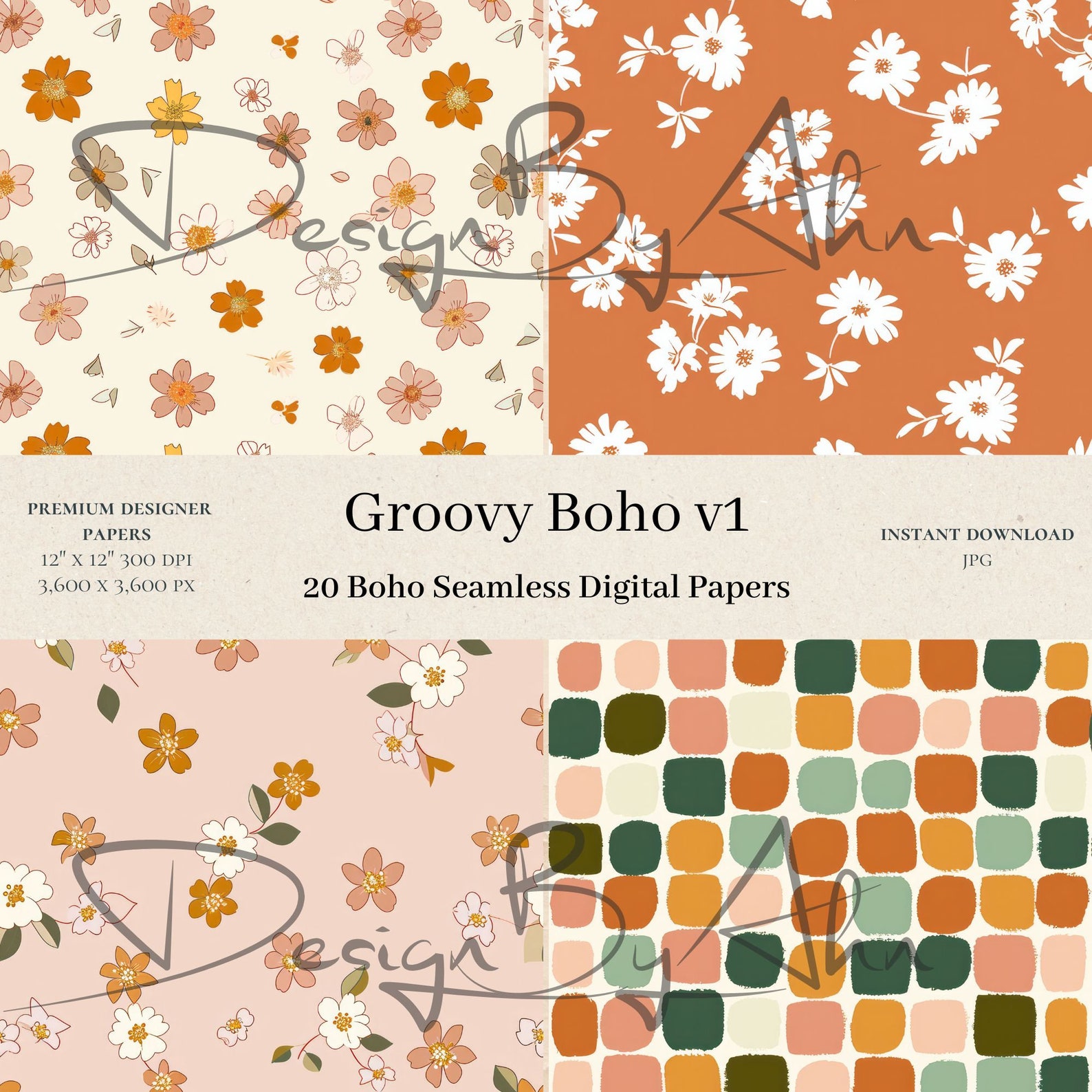 20 Boho Groovy Digital Papers Commercial Use, Seamless Pattern, Groovy ...