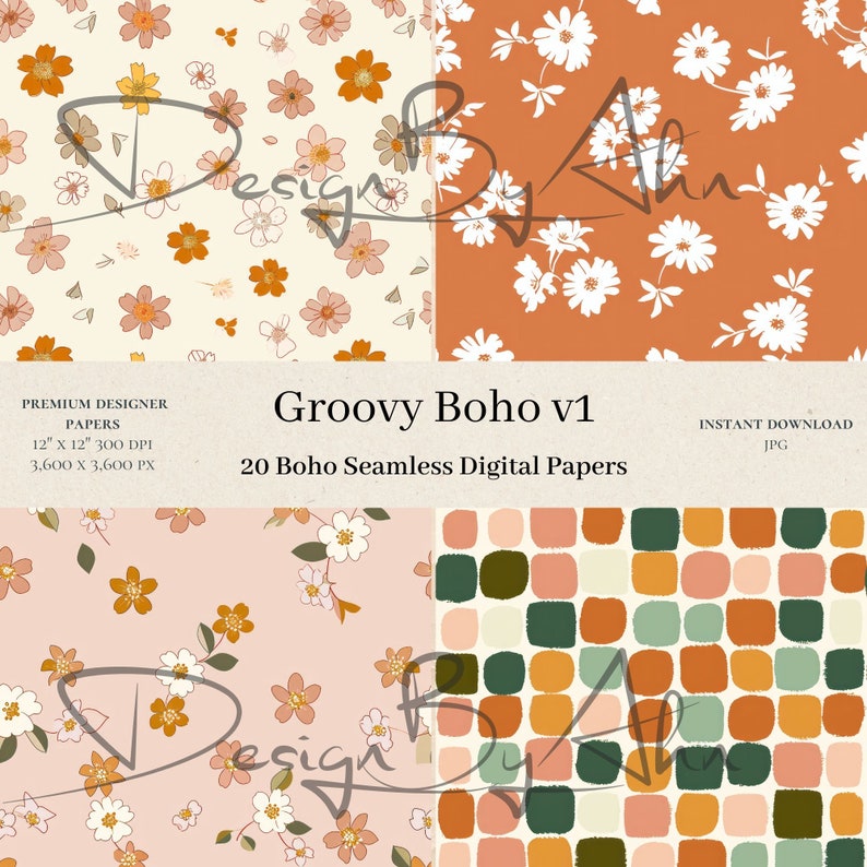 20 Boho Groovy Digital Papers Commercial Use, Seamless Pattern, Groovy ...