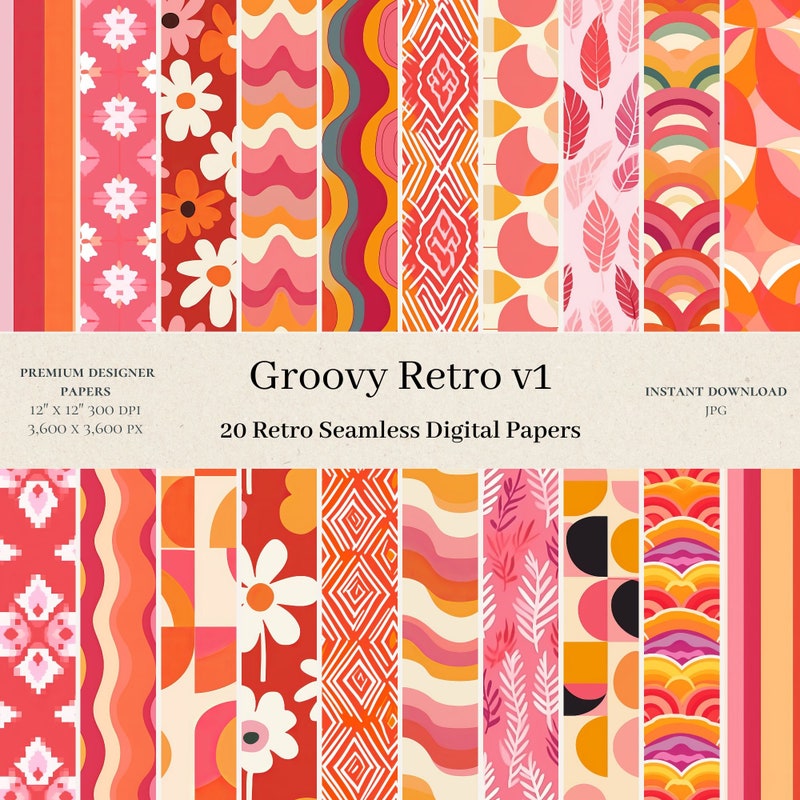 Retro Digital Papers - Etsy