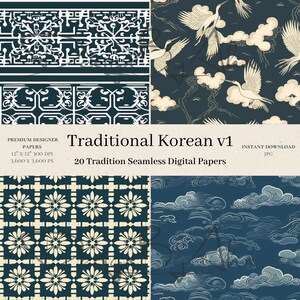20 Traditional Korean Digital Papers - Hand-drawn Scrapbook, Seamless ...