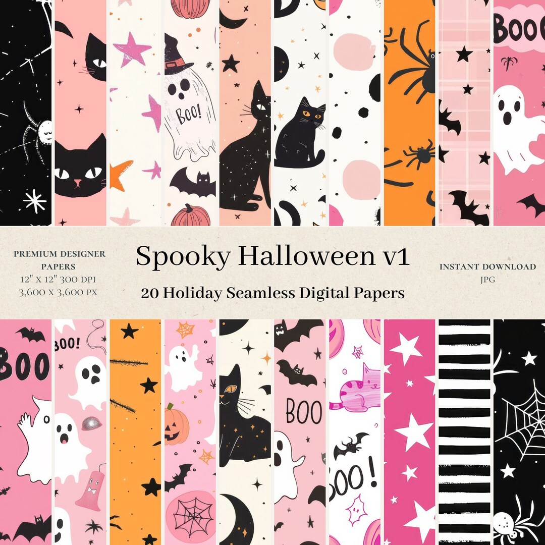 20 Spooky Halloween Digital Papers - Halloween Doodle Scrapbook ...