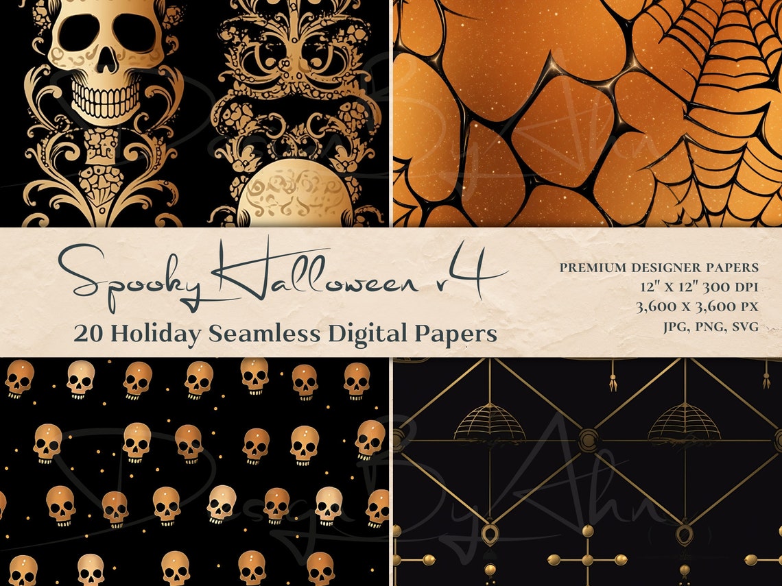 20 Spooky Halloween Digital Papers Black & Copper Seamless Pattern ...