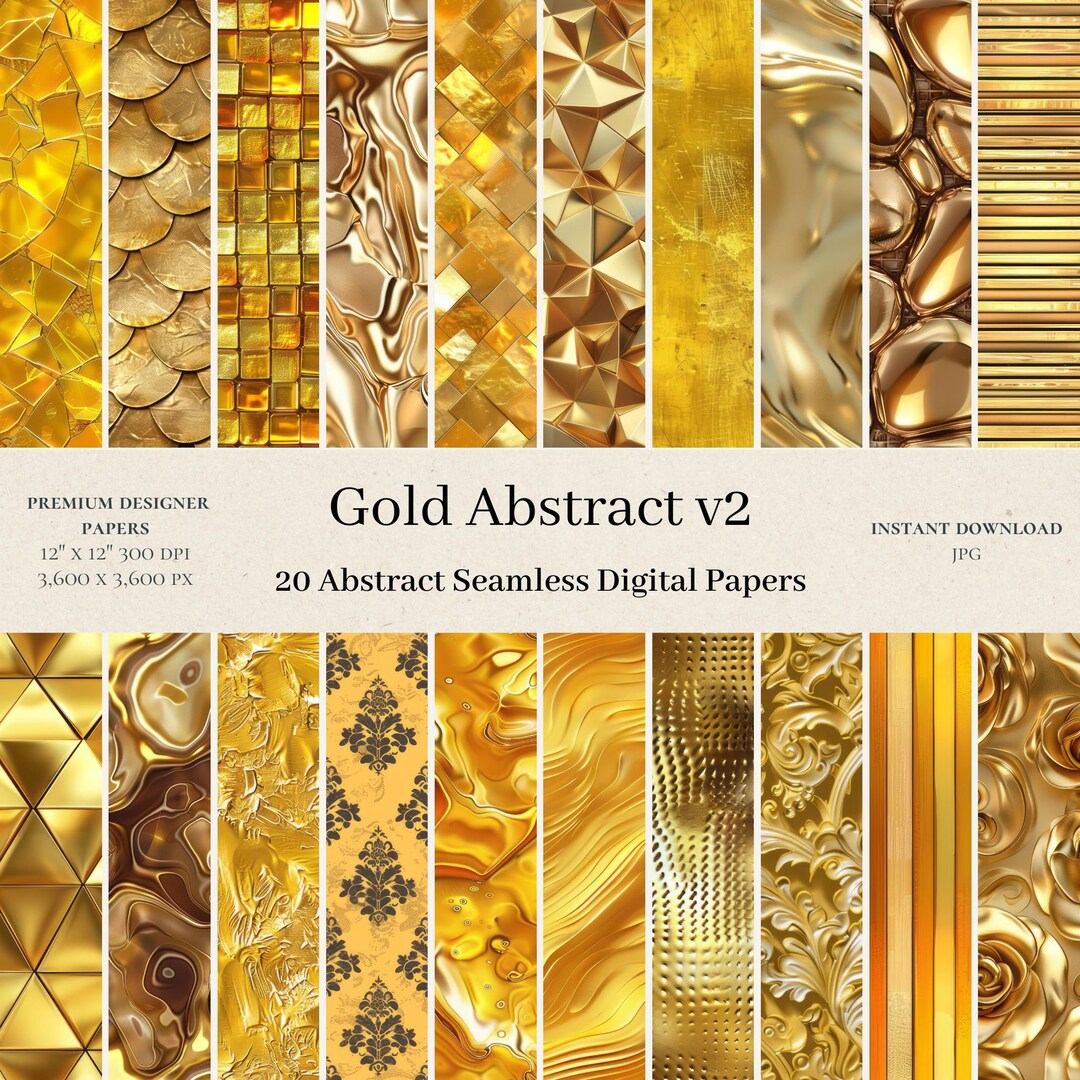 20 Gold Abstract Digital Papers - Metallic Scrapbook, Gold Digital ...