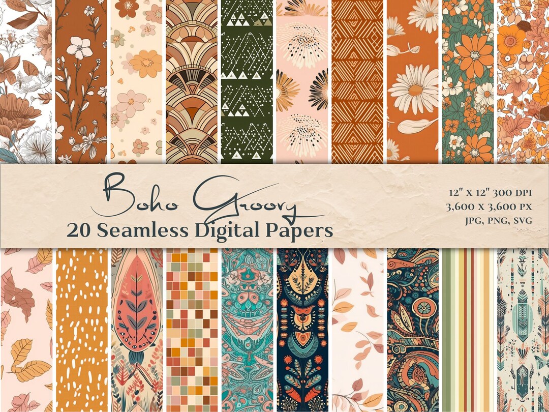 20 Boho Groovy Digital Papers Commercial Use Seamless - Etsy