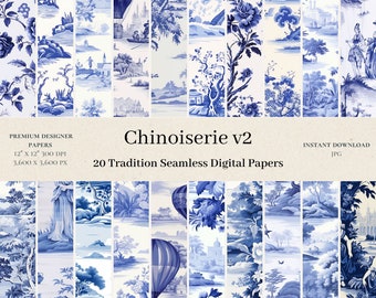 20 Chinoiserie Digital Papers Flower Scrapbook, Seamless Digital Paper ...