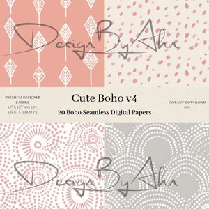 20 Cute Boho Digital Papers - Commercial Use, Scrapbook Paper ...