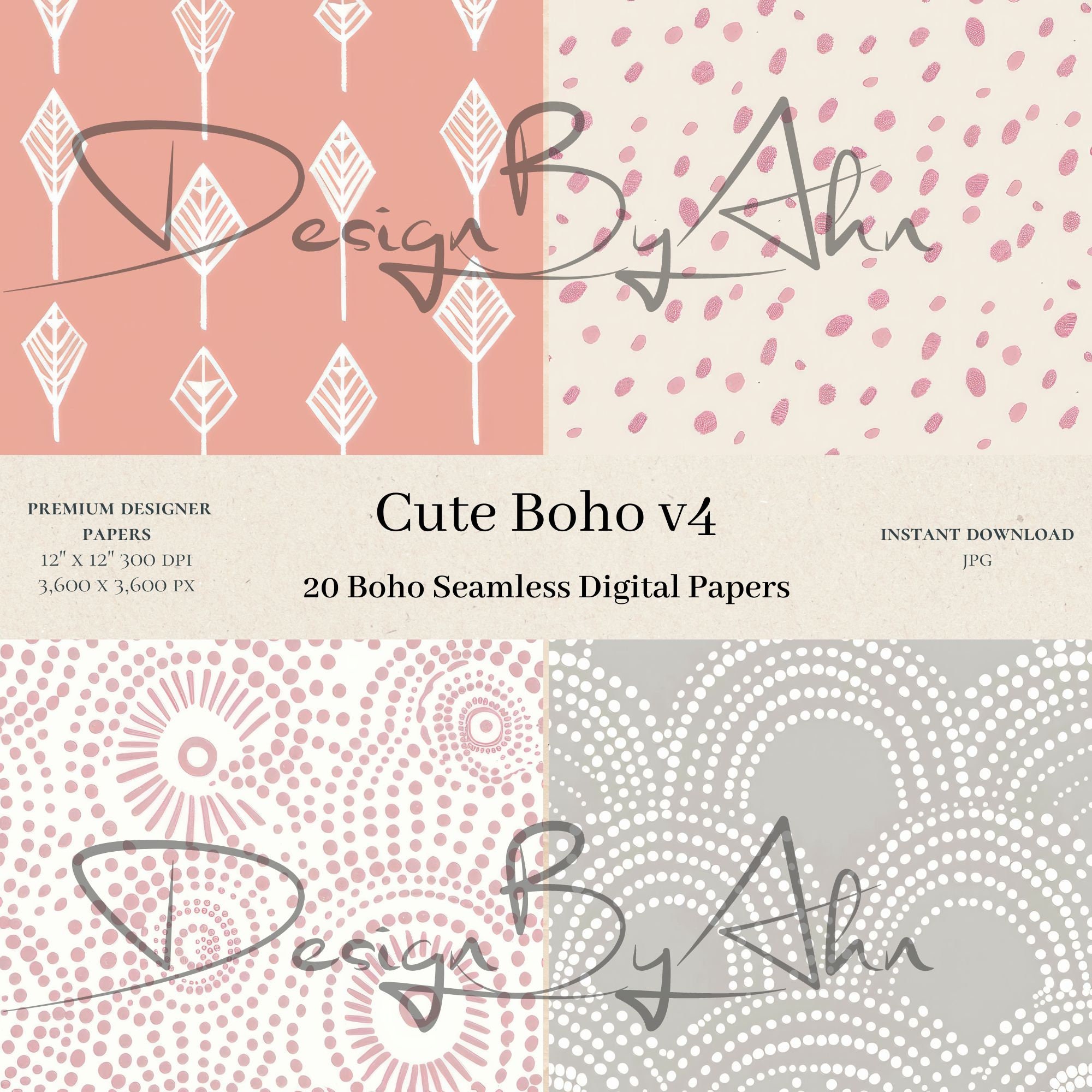 20 Cute Boho Digital Papers - Commercial Use, Scrapbook Paper ...