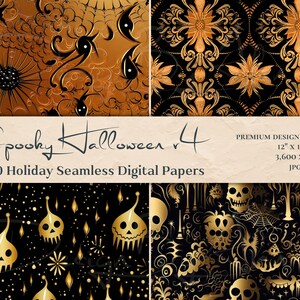 20 Spooky Halloween Digital Papers Black & Copper Seamless Pattern ...