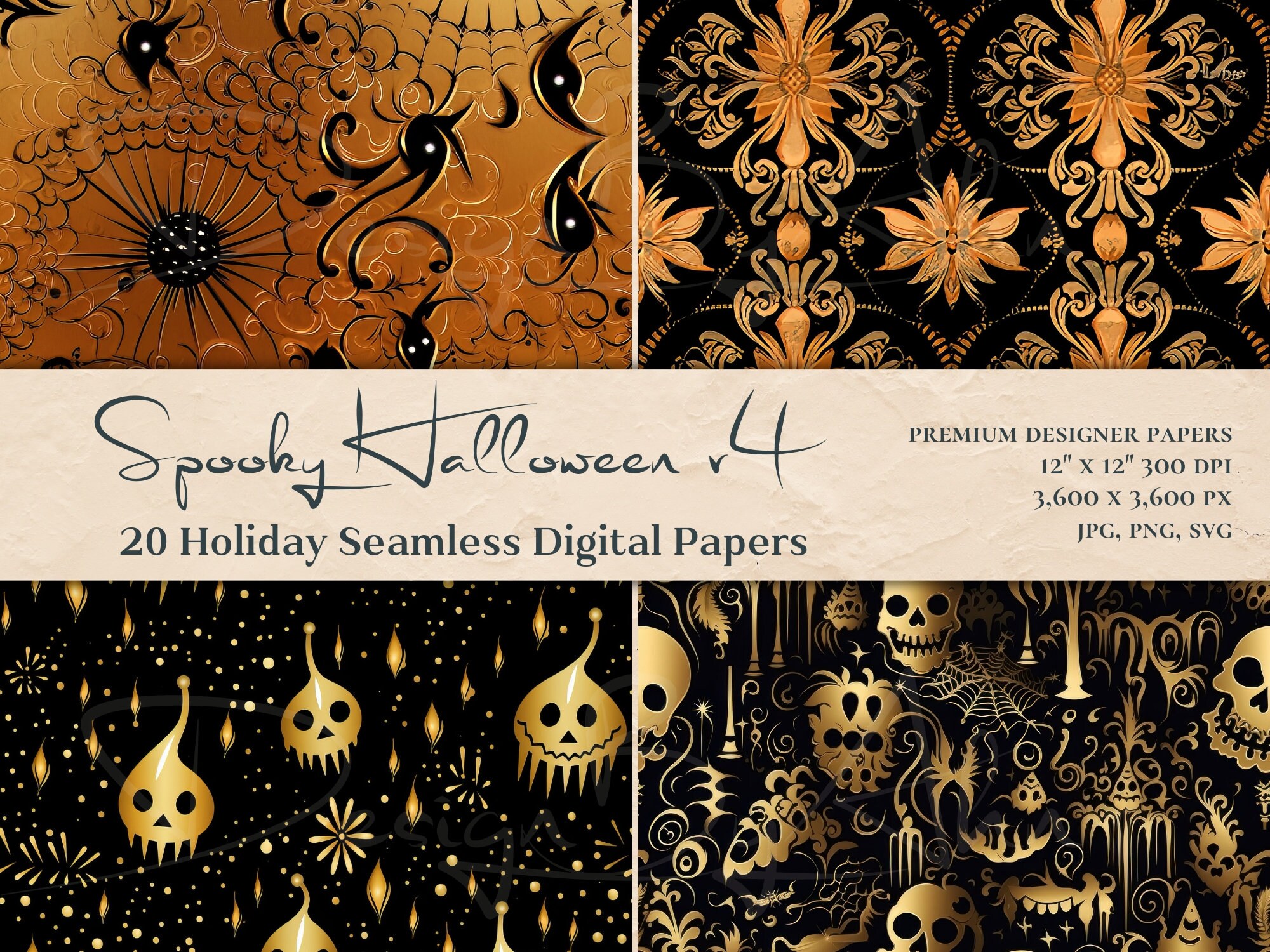20 Spooky Halloween Digital Papers Black & Copper Seamless Pattern ...