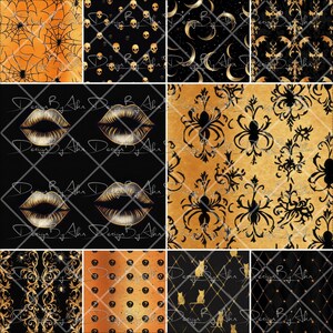 20 Spooky Halloween Digital Papers - Black Copper Seamless Pattern ...