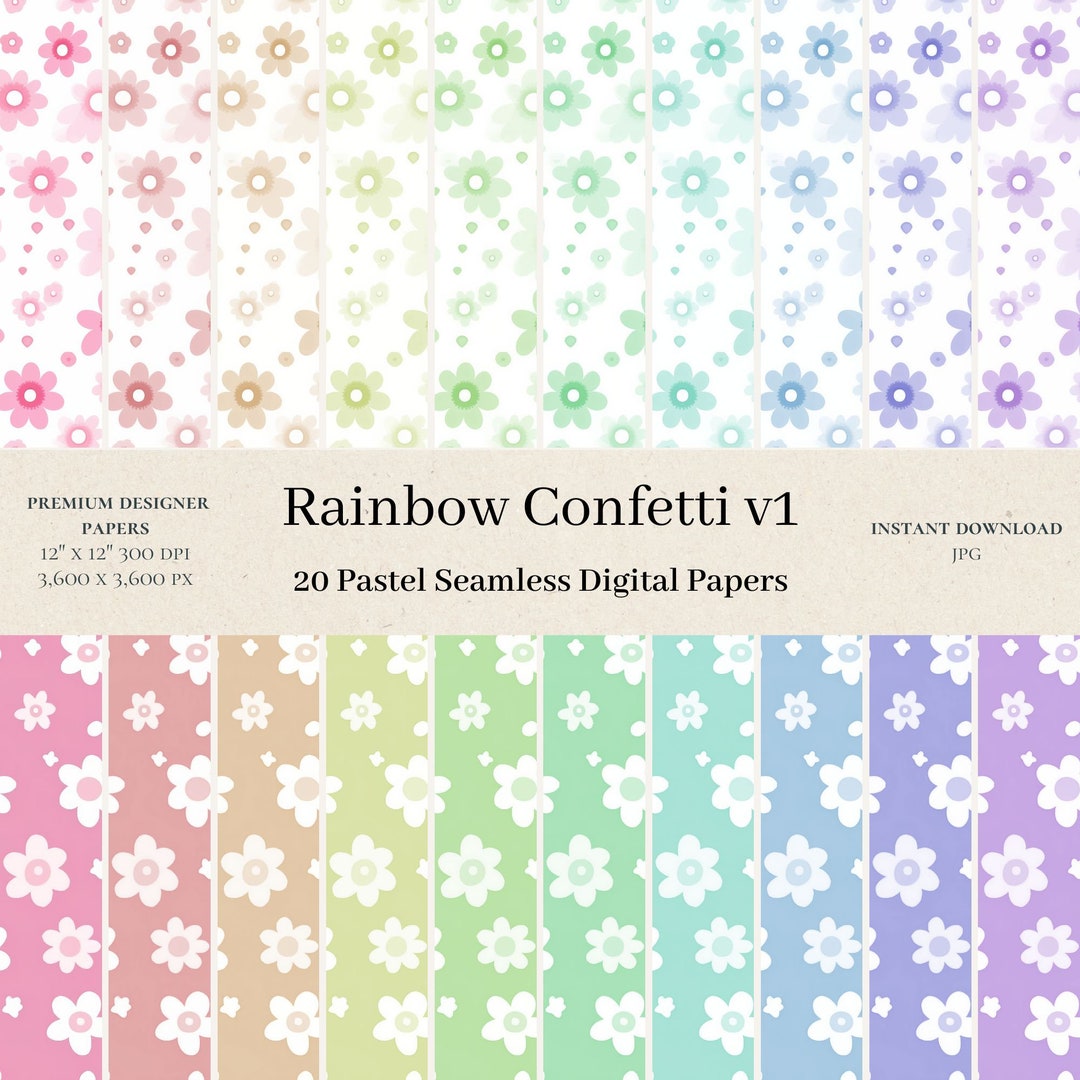 20 Rainbow Confetti Digital Papers - Pastel Scrapbook, Floral Digital ...