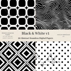 20 Black & White Digital Papers - Geometric Scrapbook, Seamless Digital ...