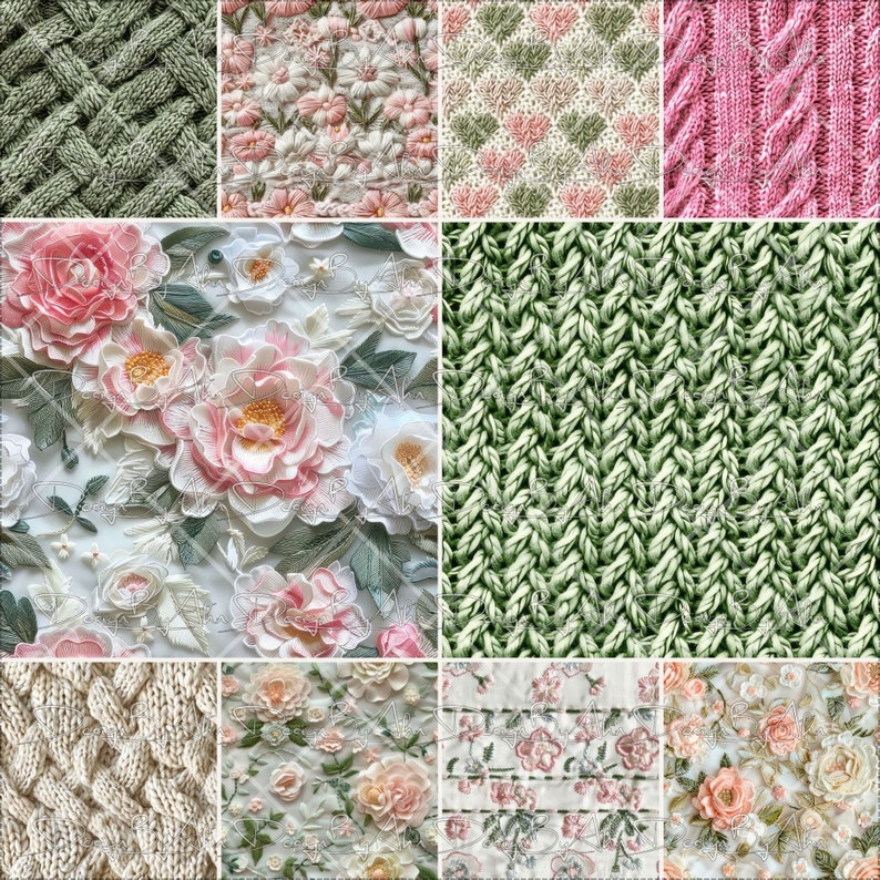 20 Knitted Floral Digital Papers - Embroidery Seamless Digital Paper ...