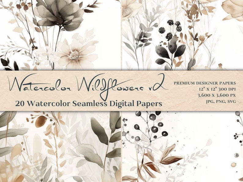 20 Watercolor Wildflowers Digital Papers Watercolor - Etsy
