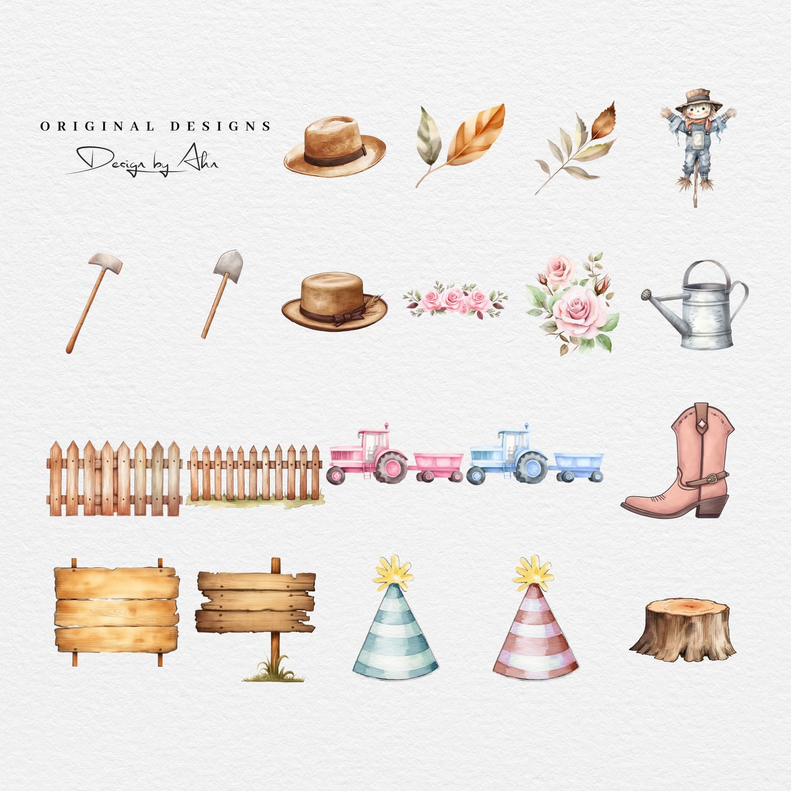 53 Cute Farm Culture Clipart Set - Transparent Background, Digital PNG ...