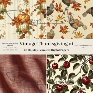 20 Vintage Thanksgiving Digital Papers - Vintage Scrapbook, Autumn ...
