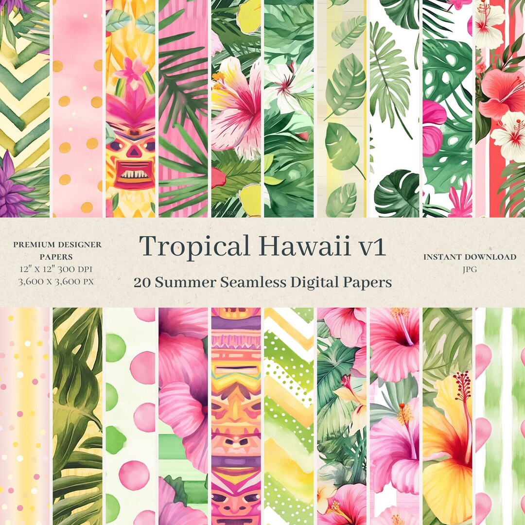 20 Tropical Hawaii Digital Papers Tropical Seamless Pattern, Aloha ...