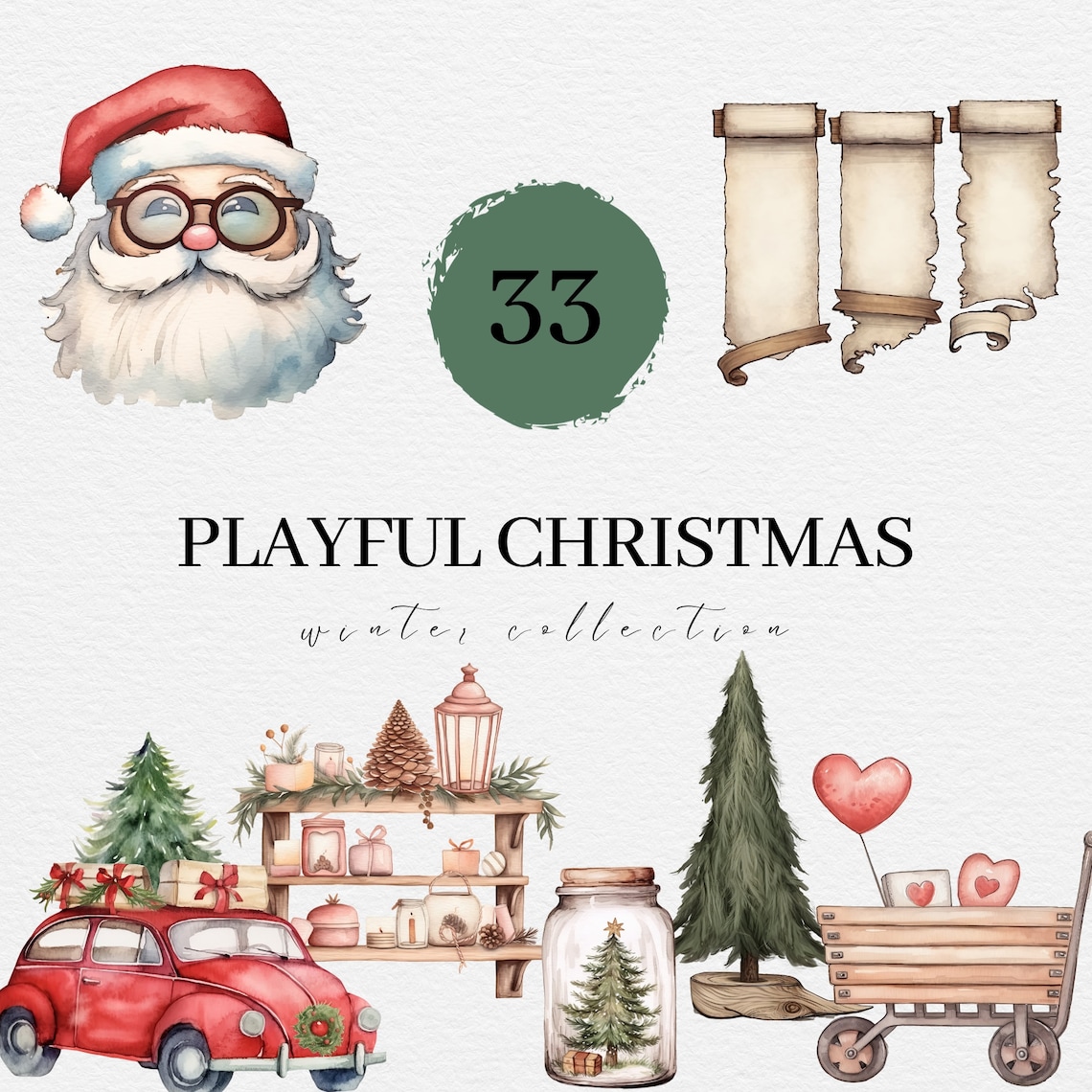 33 Playful Christmas Clipart Set Transparent Background, Digital PNG ...