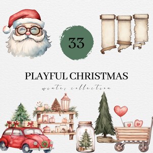 33 Playful Christmas Clipart Set Transparent Background, Digital PNG ...