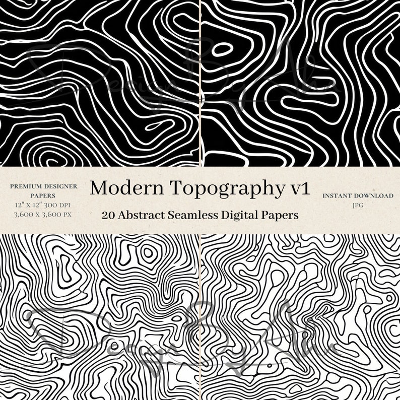20 Modern Topography Digital Papers - Urban Seamless Digital Paper, Map ...