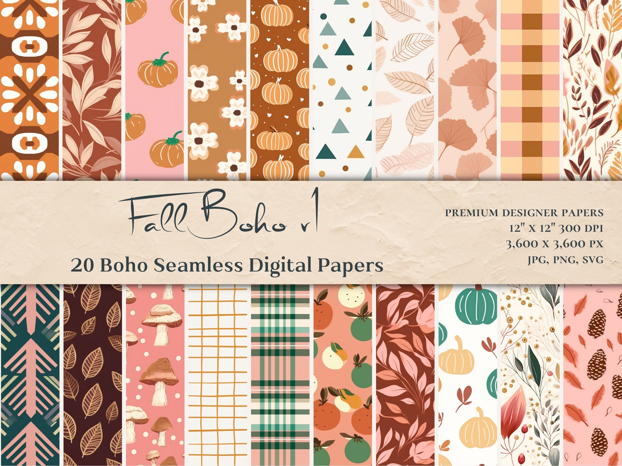 20 Fall Boho Digital Papers Abstract Scrapbook Autumn - Etsy