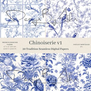 20 Chinoiserie Digital Papers - Flower Scrapbook, Seamless Digital ...