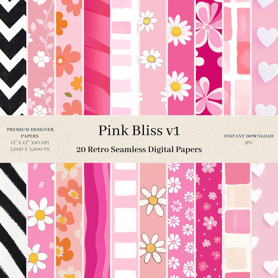 20 Pink Bliss Digital Papers - Commercial Use, Scrapbook Paper, Hot ...