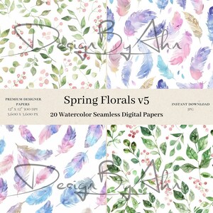 20 Spring Florals Digital Papers - Watercolor Scrapbook, Flowers ...