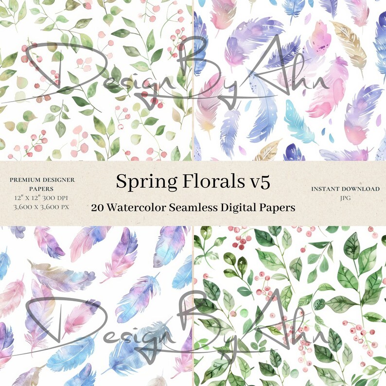 20 Spring Florals Digital Papers - Watercolor Scrapbook, Flowers ...