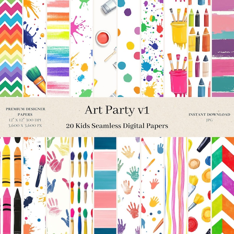 20 Art Party Digital Papers - Painting Seamless Pattern, Brush Junk ...