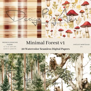 20 Minimal Forest Digital Papers - Watercolor Seamless Pattern, Junk ...