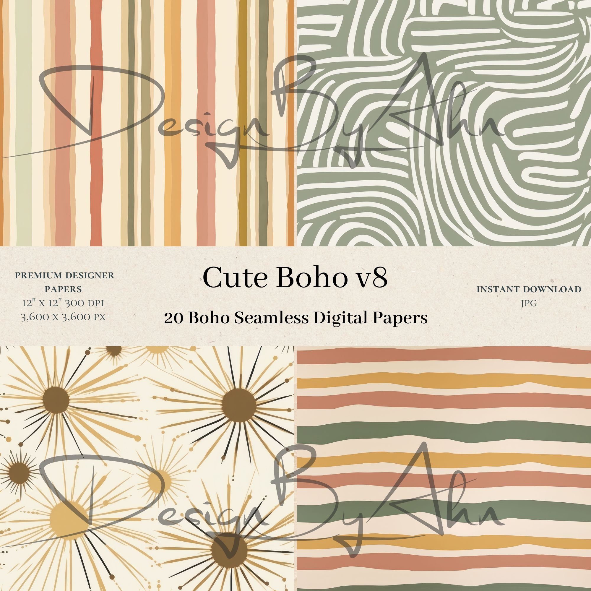 20 Cute Boho Digital Papers Commercial Use, Scrapbook Paper, Spring ...
