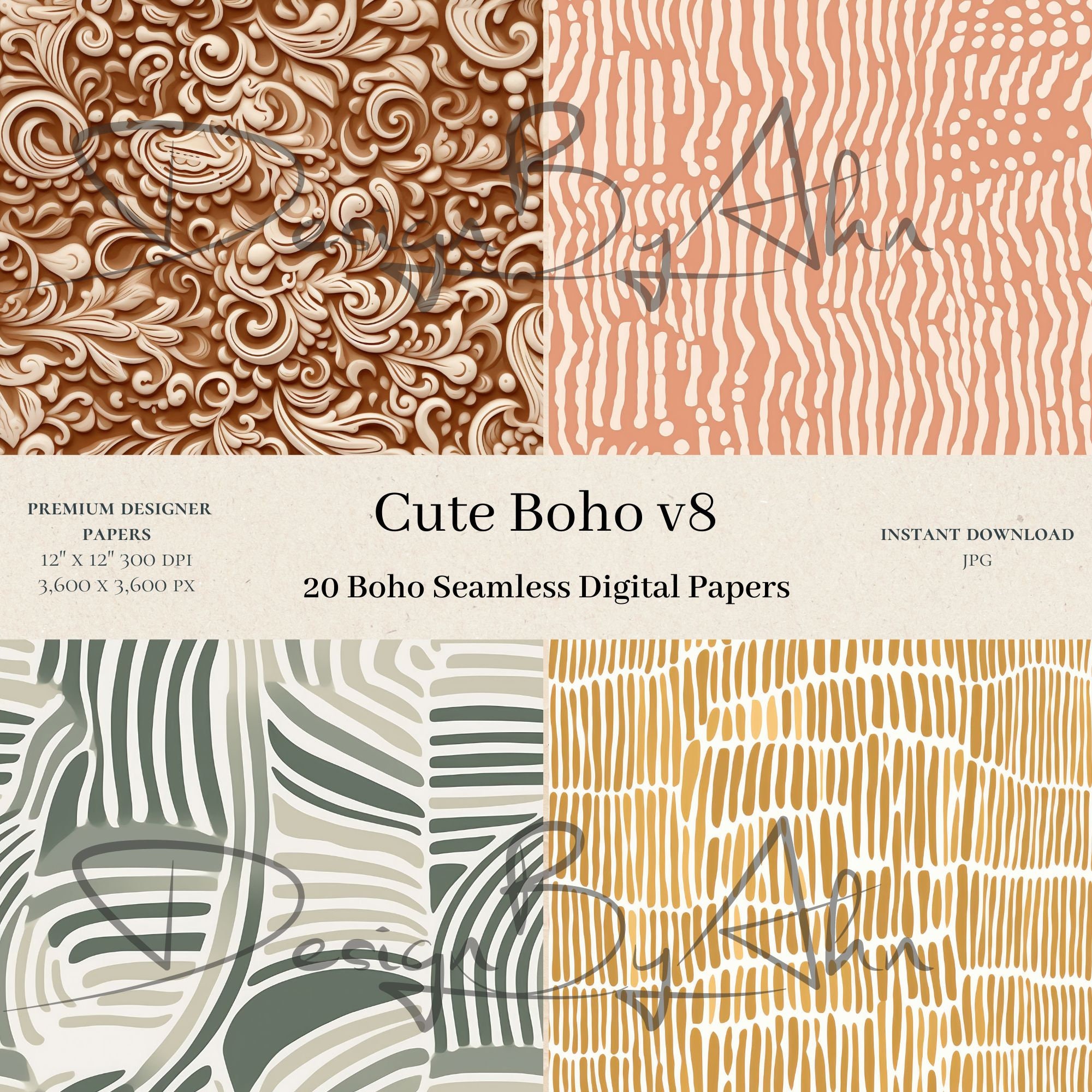 20 Cute Boho Digital Papers Commercial Use, Scrapbook Paper, Spring ...