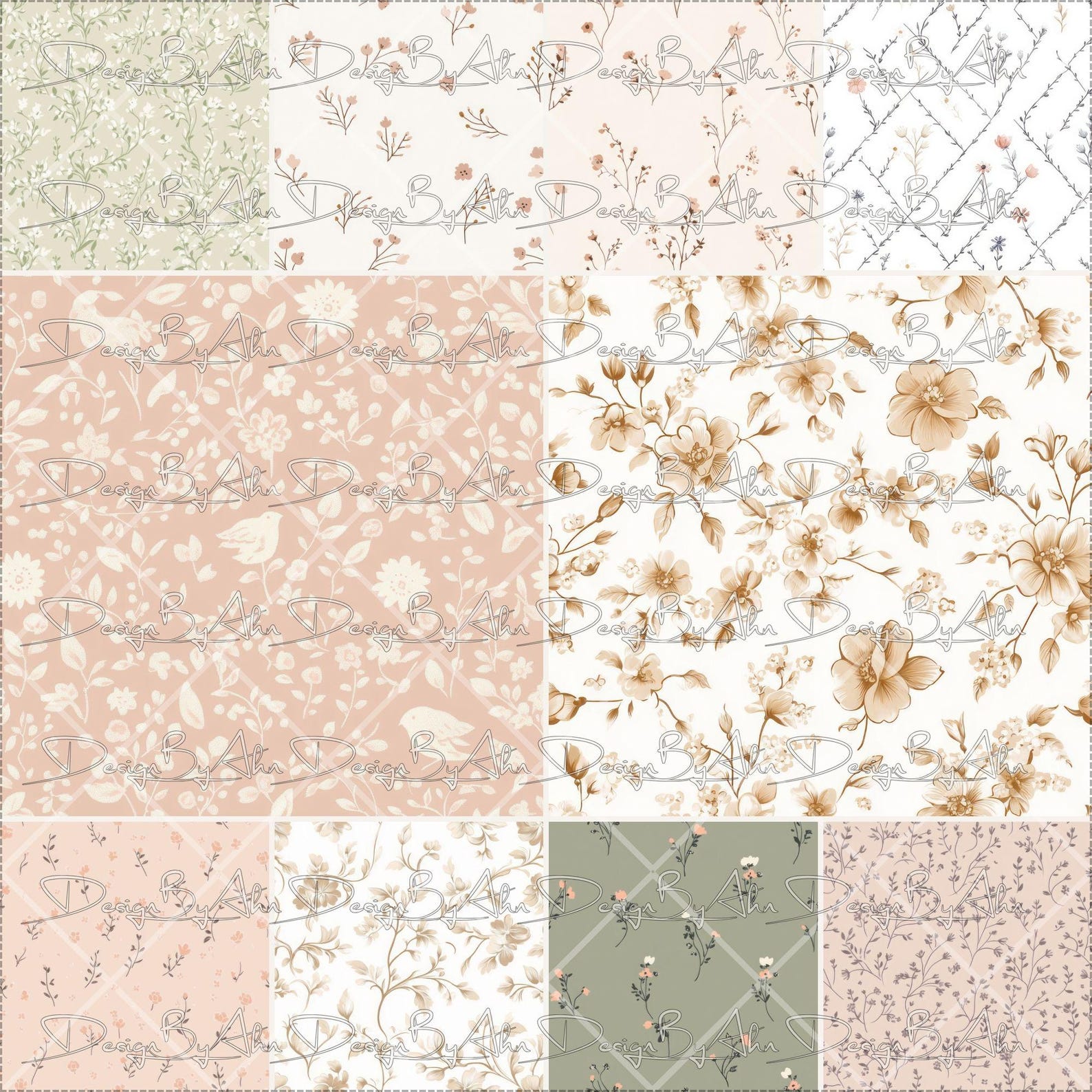 20 Ditsy Florals Digital Papers - Vintage Seamless Pattern, Cottagecore ...