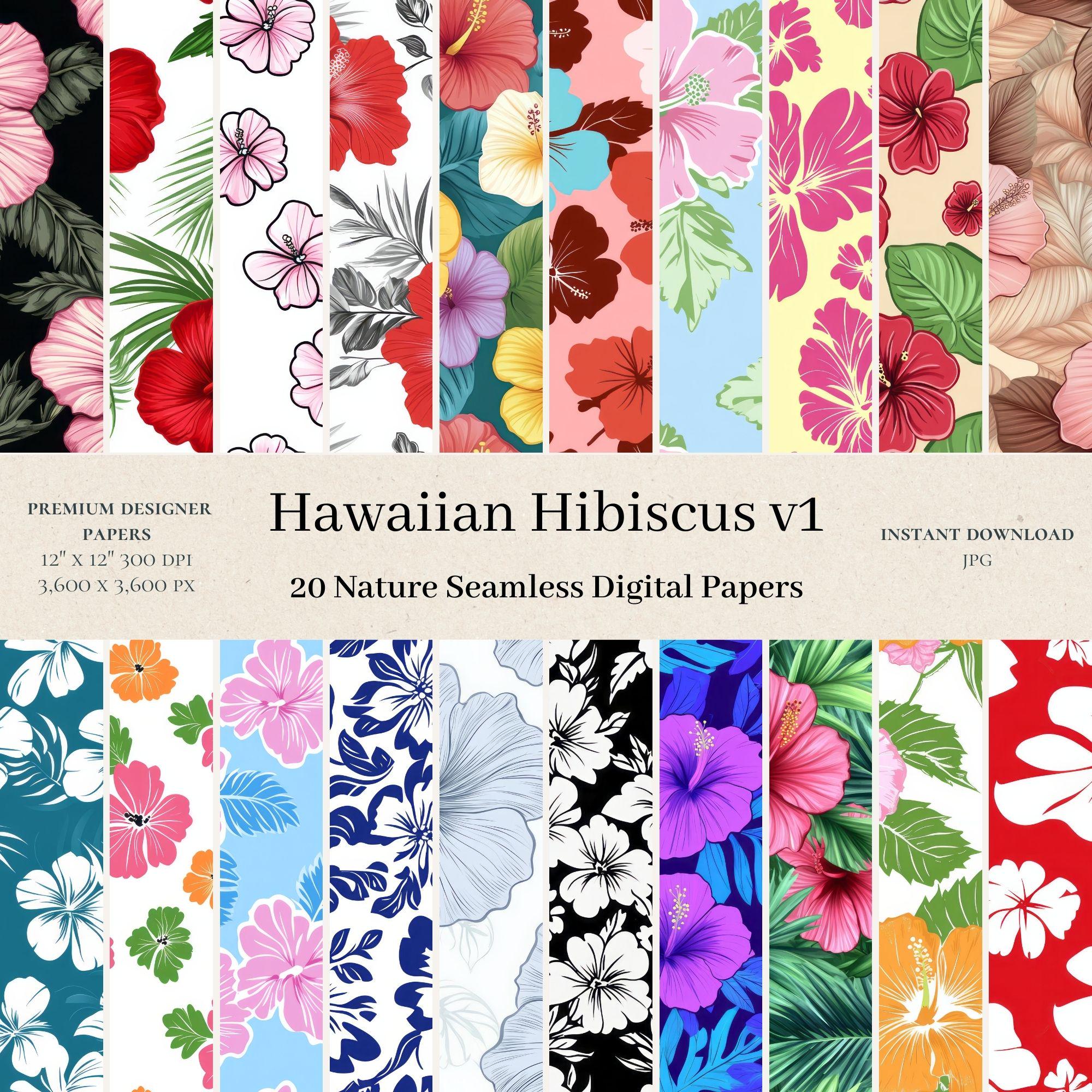 20 Hawaiian Hibiscus Digital Papers - Tropical Seamless Pattern, Aloha ...