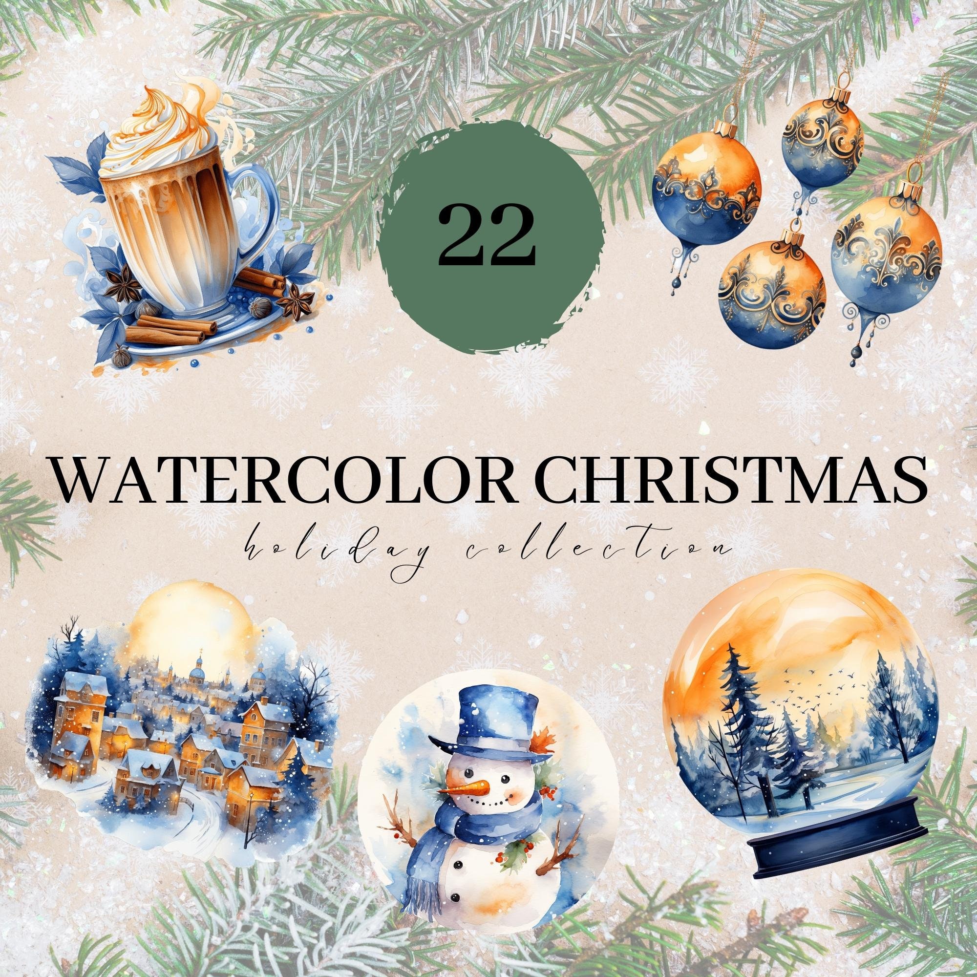 22 Watercolor Christmas Clipart Set - Transparent Background, Digital ...