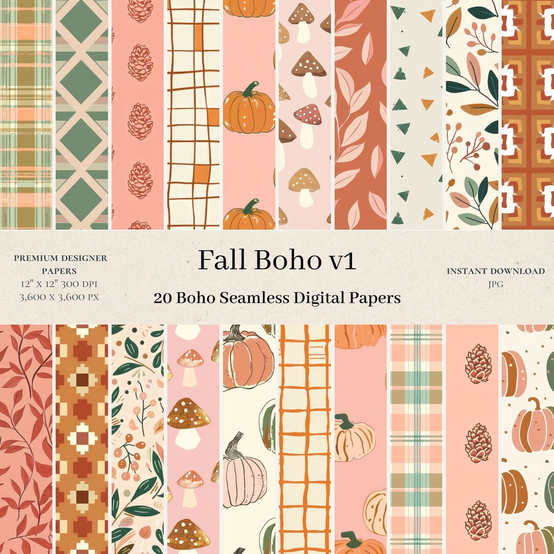 20 Fall Boho Digital Papers - Abstract Scrapbook, Autumn Digital Paper ...