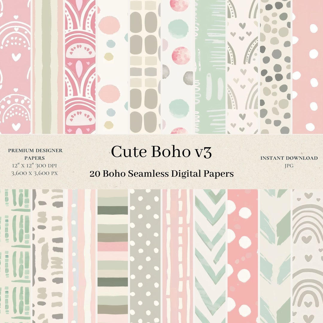 20 Cute Boho Digital Papers Commercial Use, Scrapbook Paper ...
