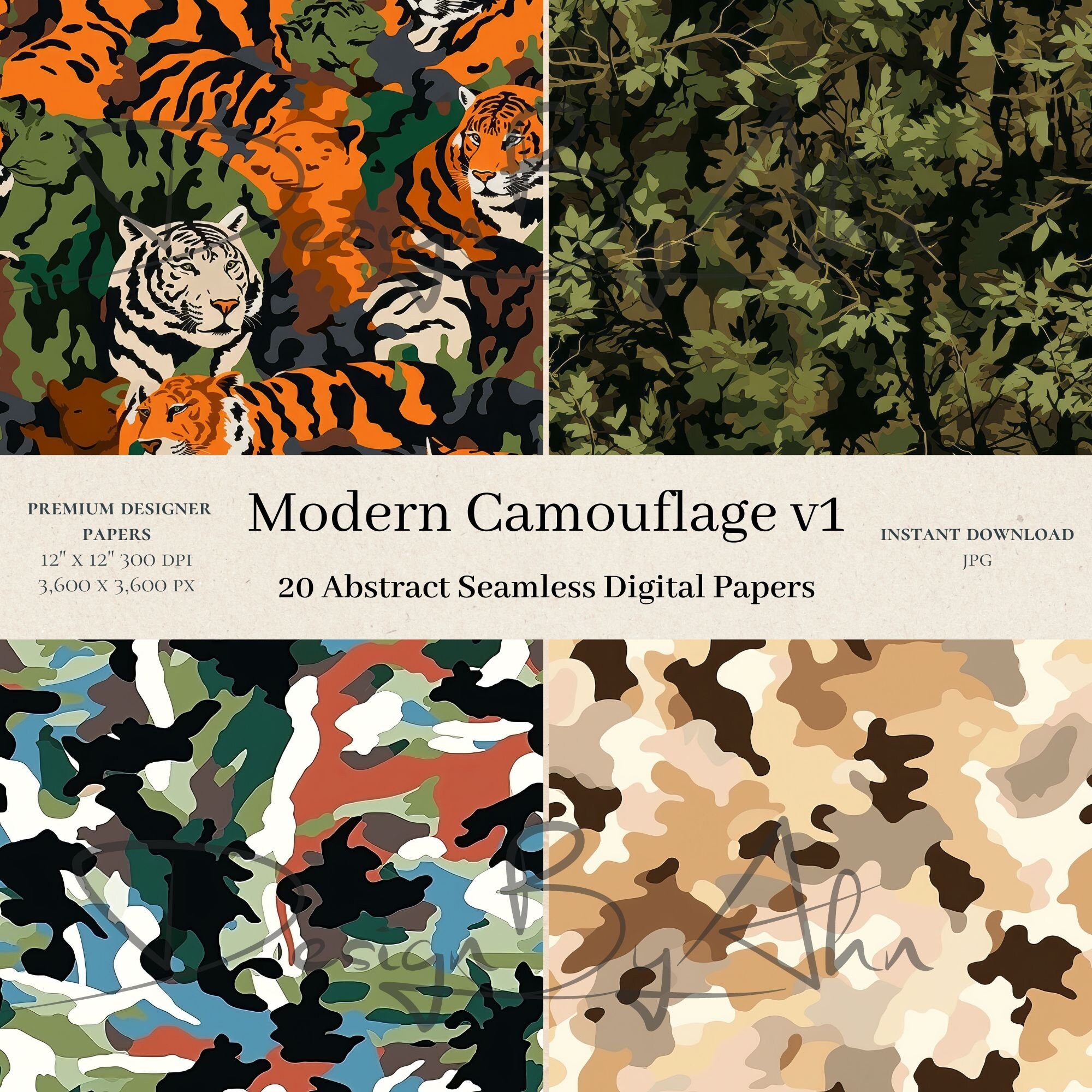 20 Modern Camouflage Digital Papers Military Scrapbook, Seamless ...