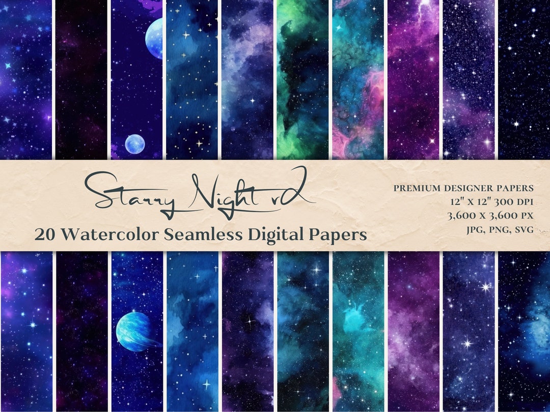 20 Starry Night Digital Papers Galaxy Watercolor Scrapbook - Etsy
